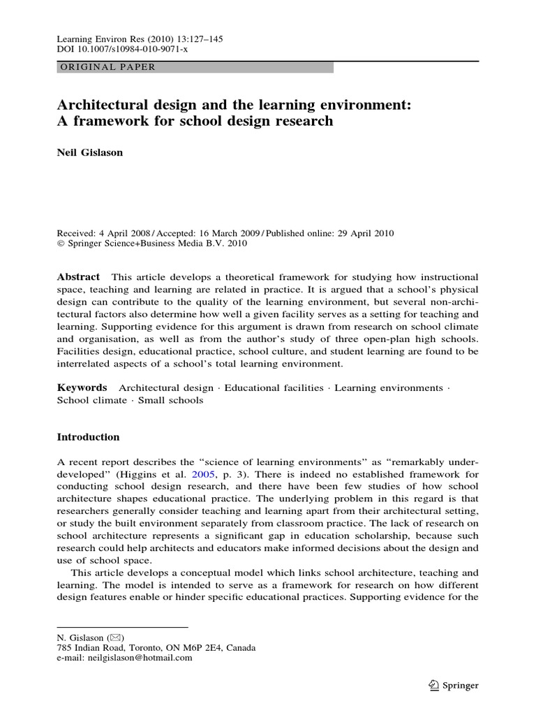 Architectural Design and The Learning Environment A Framework For ...