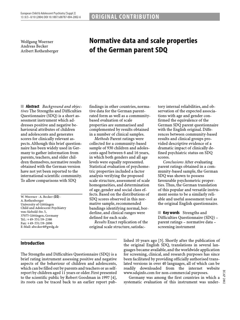 Normative Data and Scale Properties of The German Parent SDQ | PDF ...
