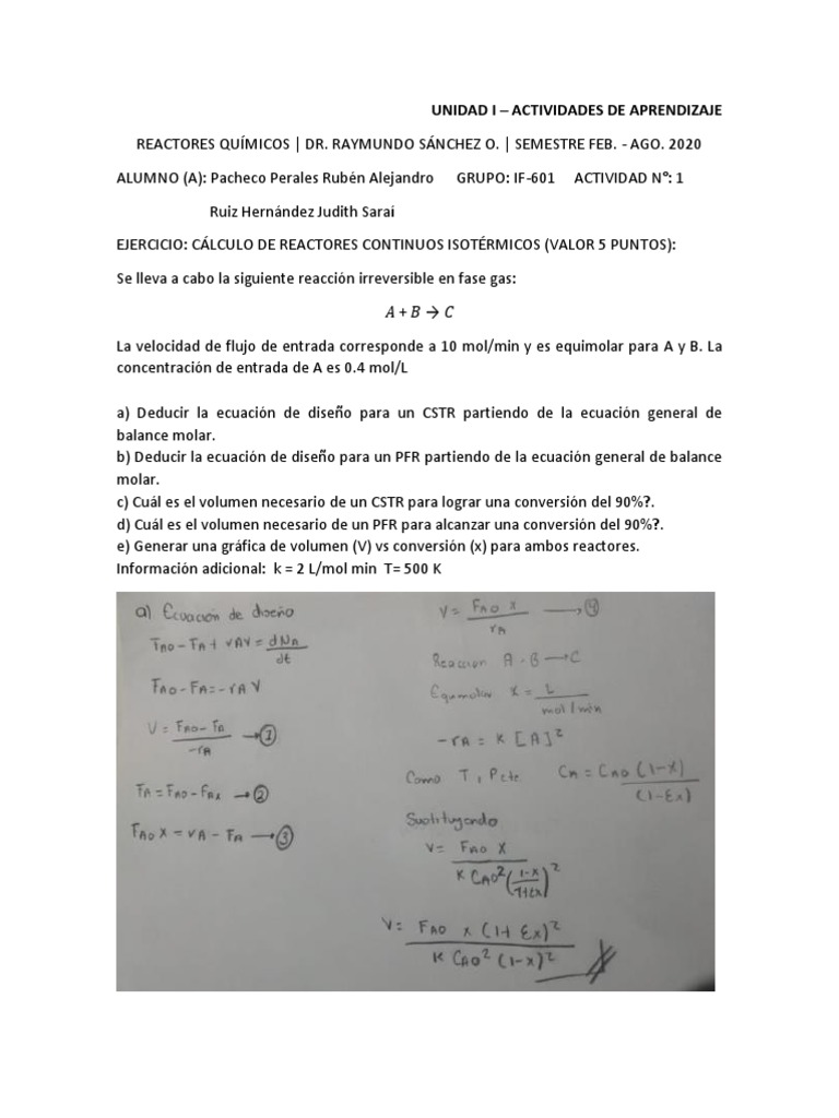 Actividad 1. Reactores CSTR y PFR | PDF