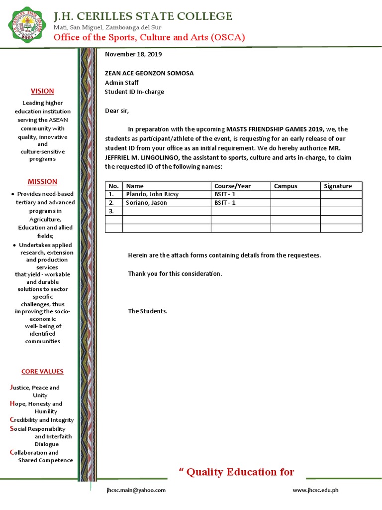 Authorization Letter For Student ID | PDF
