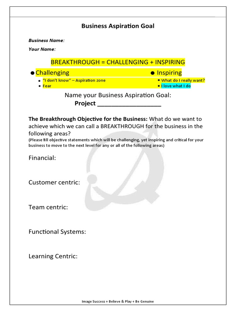 Business Aspiration Goal Creation Template | PDF | Self-Improvement
