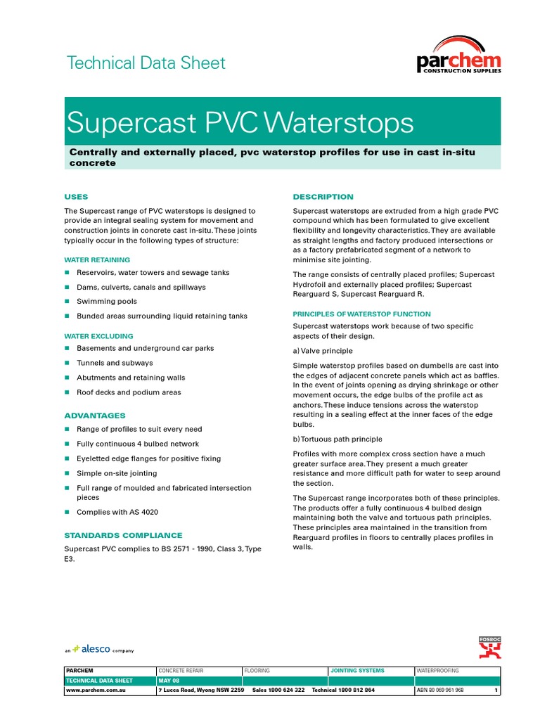 Supercast PVC Waterstops: Technical Data Sheet | PDF | Polyvinyl ...