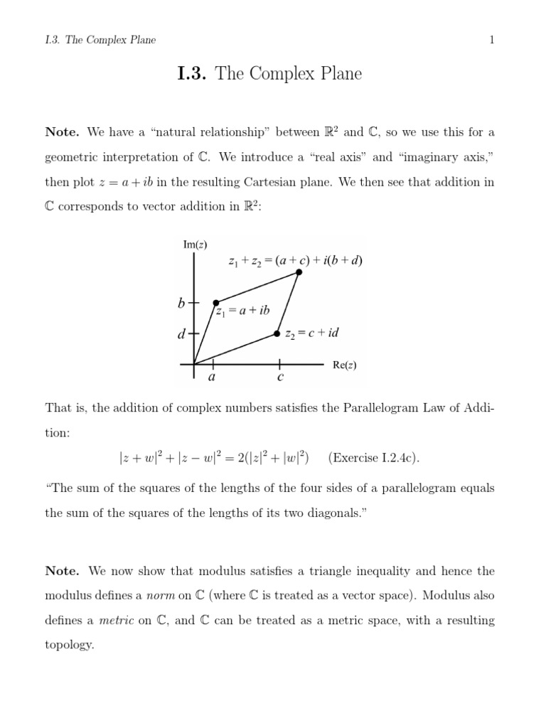 I.3 Complex Plane | PDF | Real Number | Complex Number