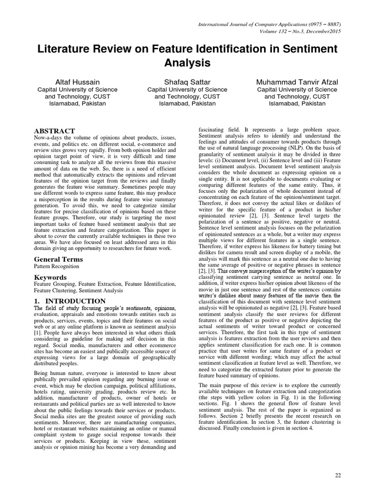 Literature Review On Feature Identification in Sentiment Analysis | PDF | Part Of Speech ...