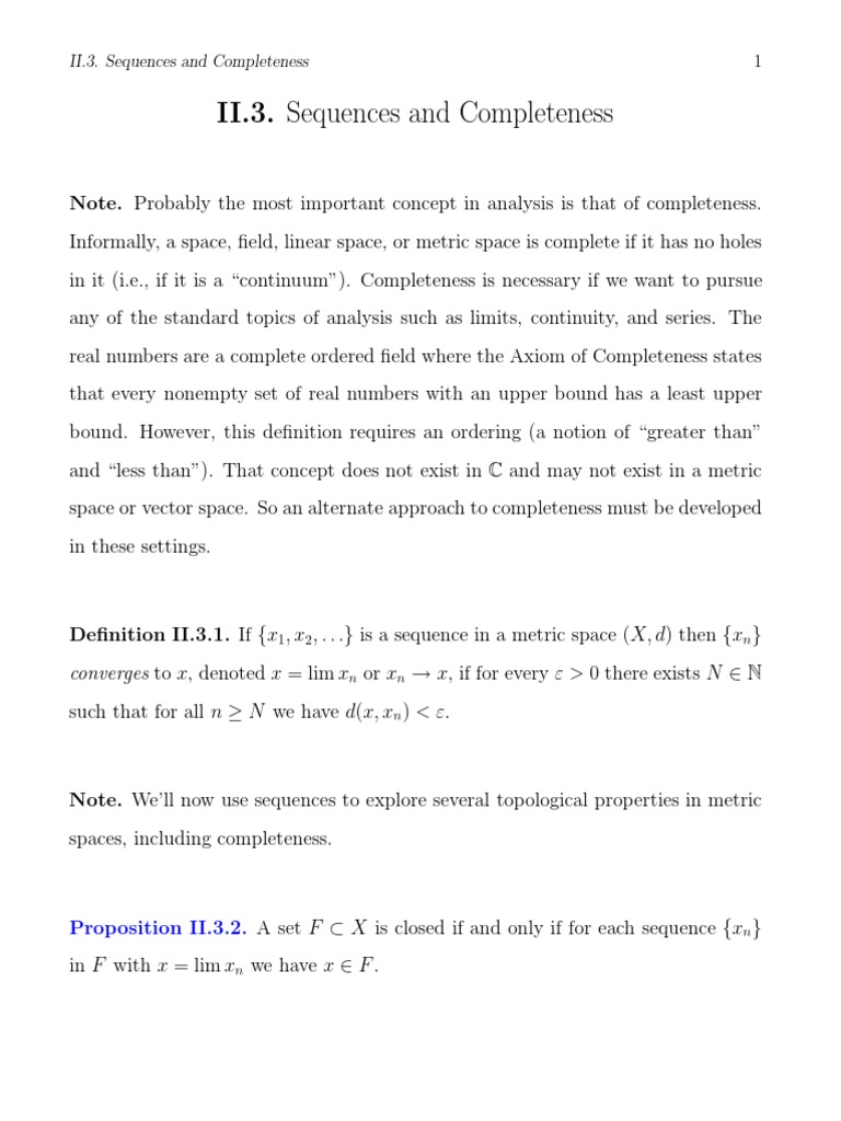 Cauchy Sequences Determine Completeness In Metric Spaces Pdf Sequence Real Number