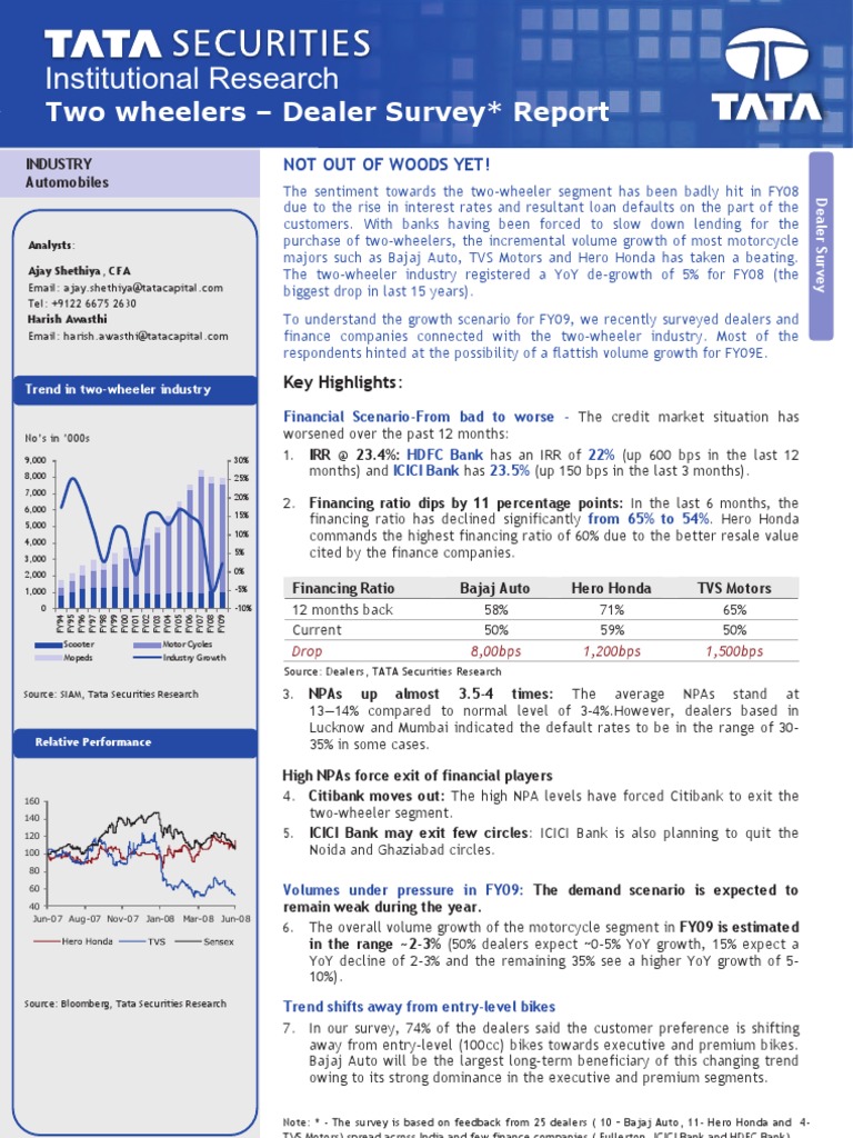 Two Wheelers - Dealer Survey Report | Stocks | Motorcycle