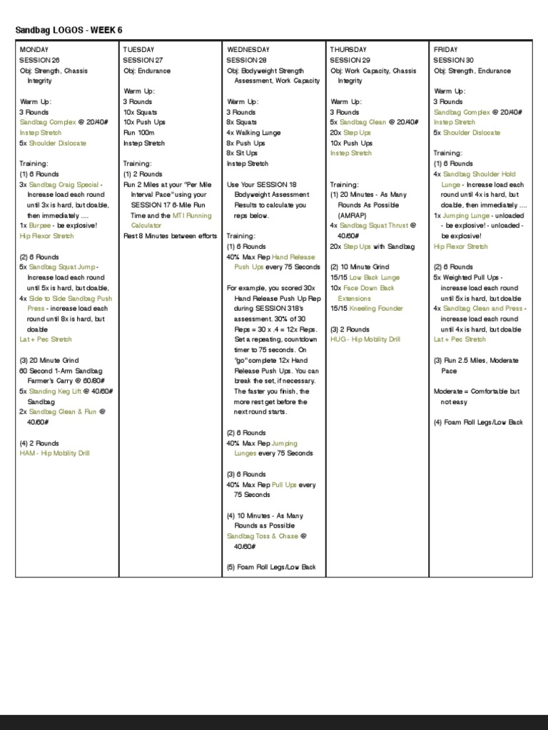 Sandbag LOGOS - WEEK 6 | Download Free PDF | Physical Exercise | Recreation
