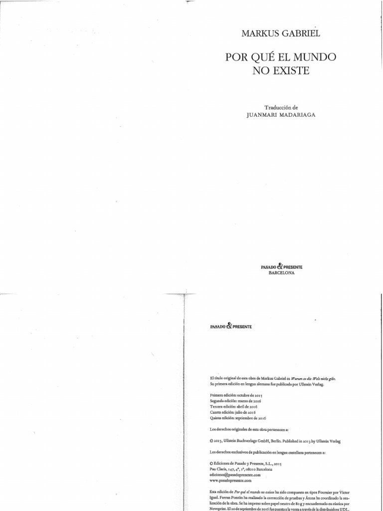 Markus Gabriel - Por Qué El Mundo No Existe | PDF