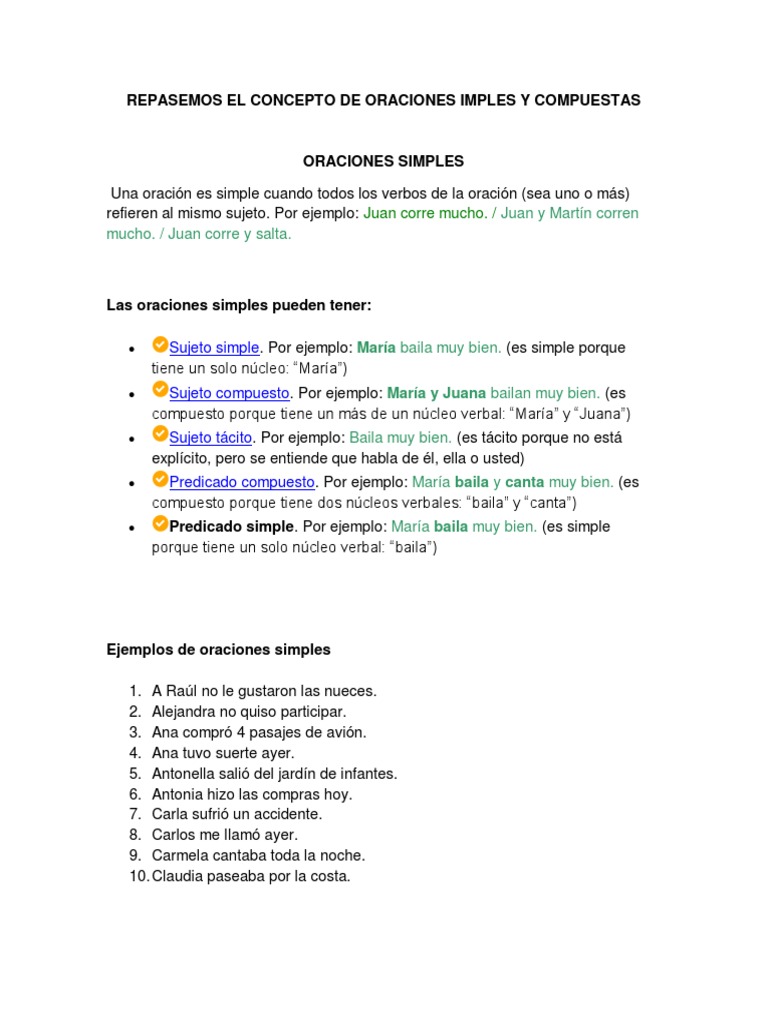 Oraciones Simples y Compuestas (24 de Junio) PDF | PDF | Oración ...