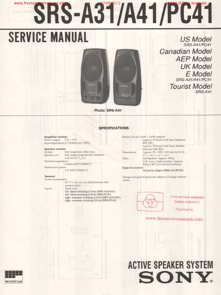 SONY SRS-A31/A41/PC41 Active Speaker System Service Manual | PDF ...