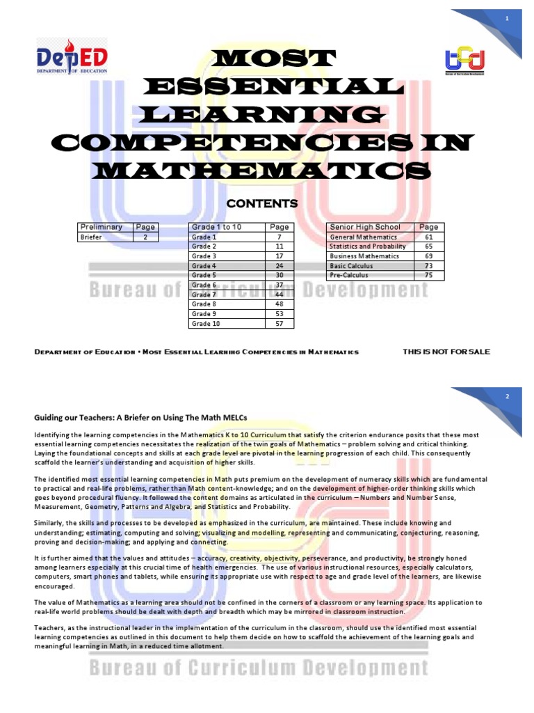 Most Essential Learning Competencies in Mathematics | PDF | Learning ...