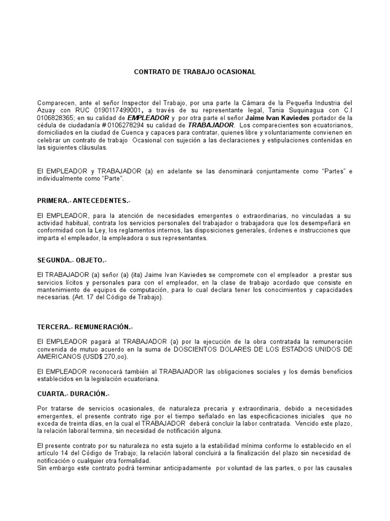 Contrato Ocasional | PDF | Derecho laboral | Información del gobierno