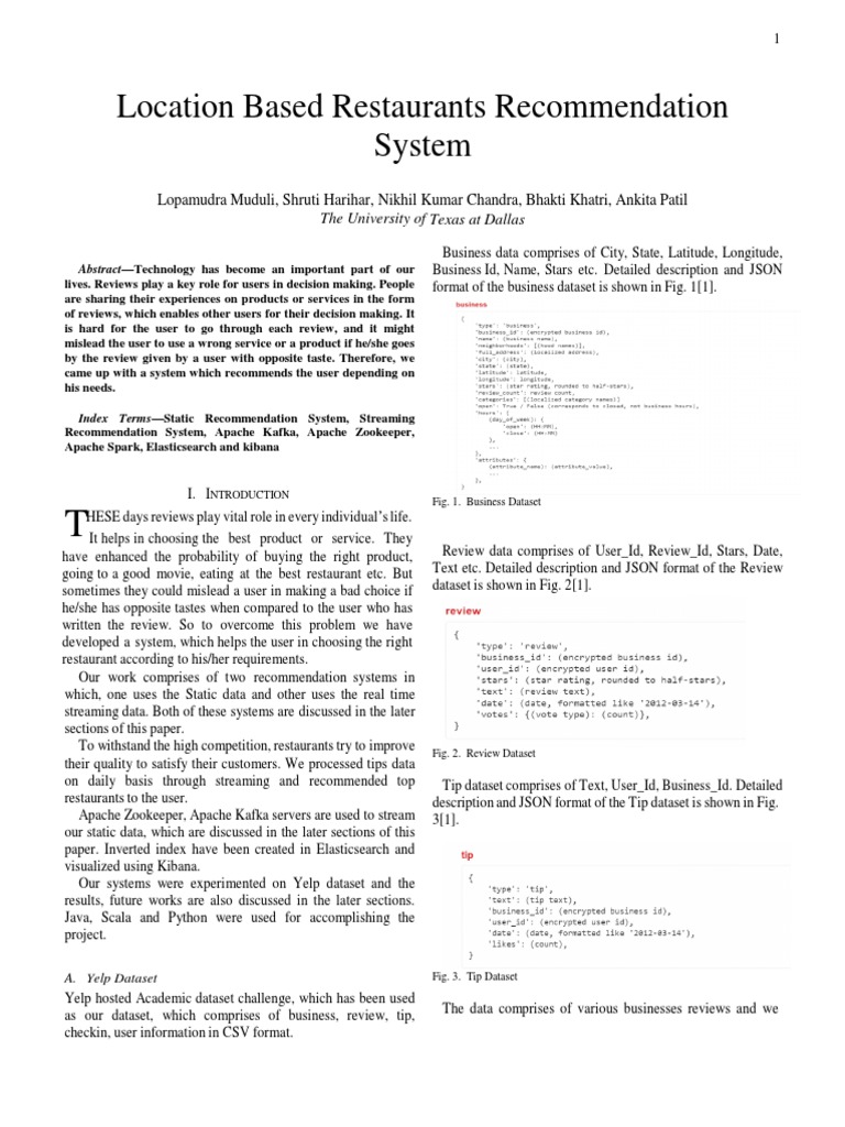 Location Based REstaurants Recommendation System | PDF | Apache Spark ...
