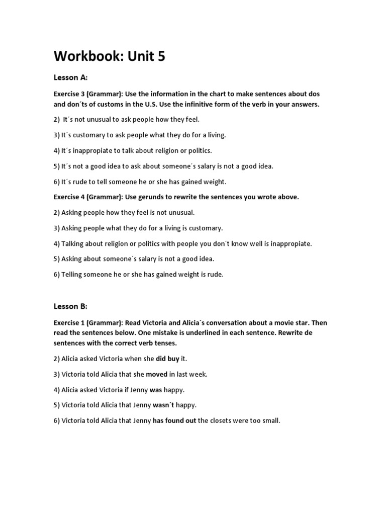Workbook: Unit 5: Lesson A | PDF
