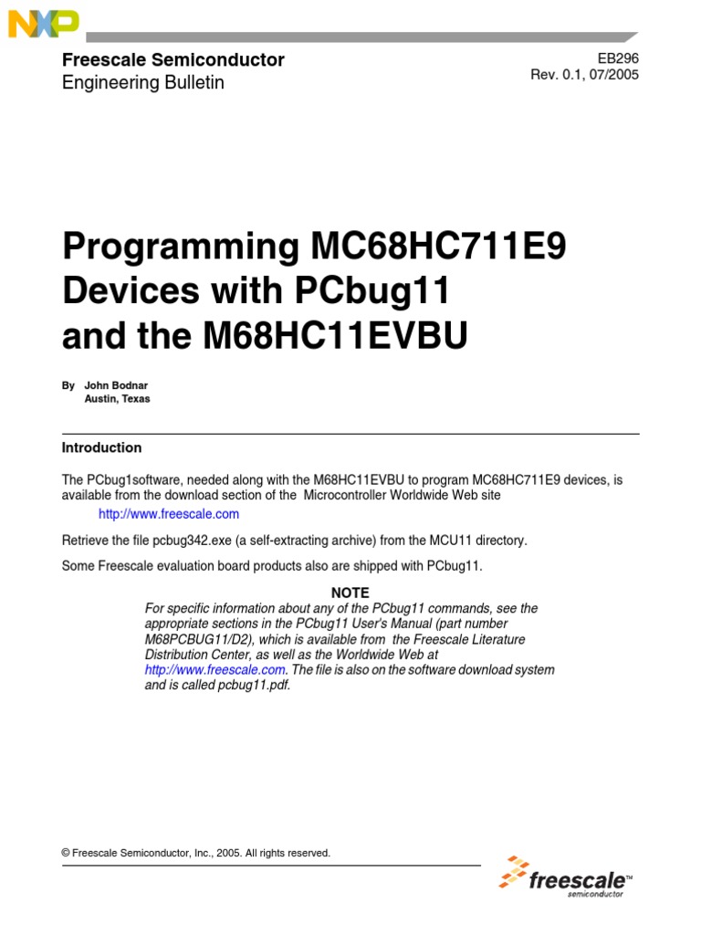 Programming Mc68Hc711E9 Devices With Pcbug11 and The M68Hc11Evbu ...