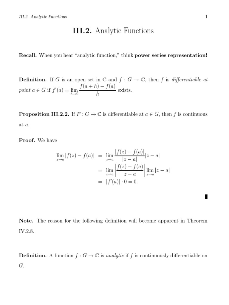 III-2 Analytic Functions | PDF | Power Series | Derivative