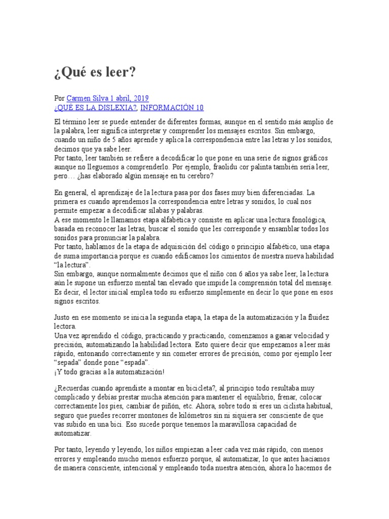 Qué Es Leer | PDF | Aprendiendo a leer | Dislexia