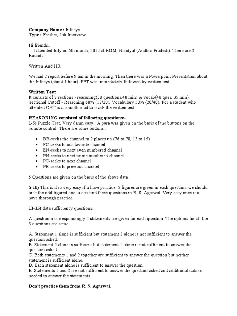 Infosys | PDF | Reading Comprehension | Question