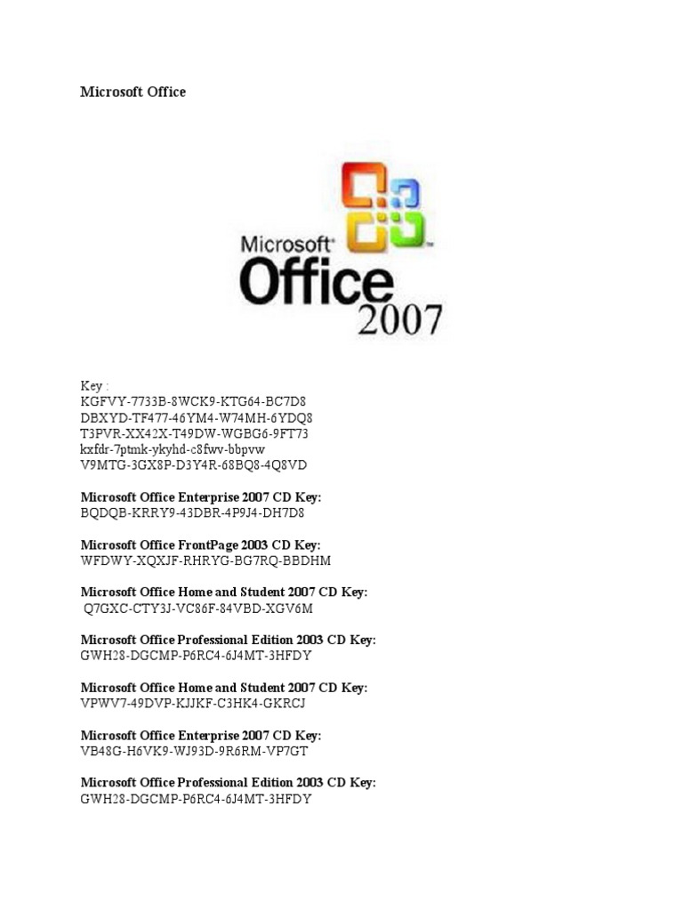 CD Key Microsoft Office 2007 | PDF | Graphics Software | Application ...