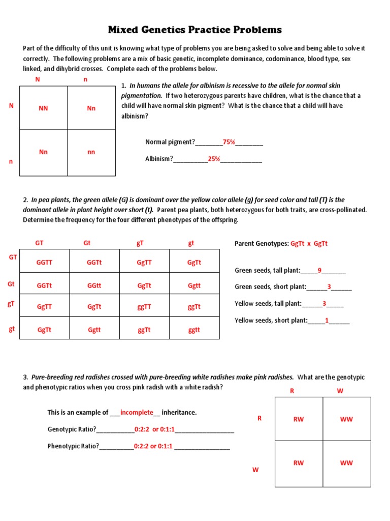 Mixed Genetics Practice Problems Key Pdf Dominance Genetics Allele 3567