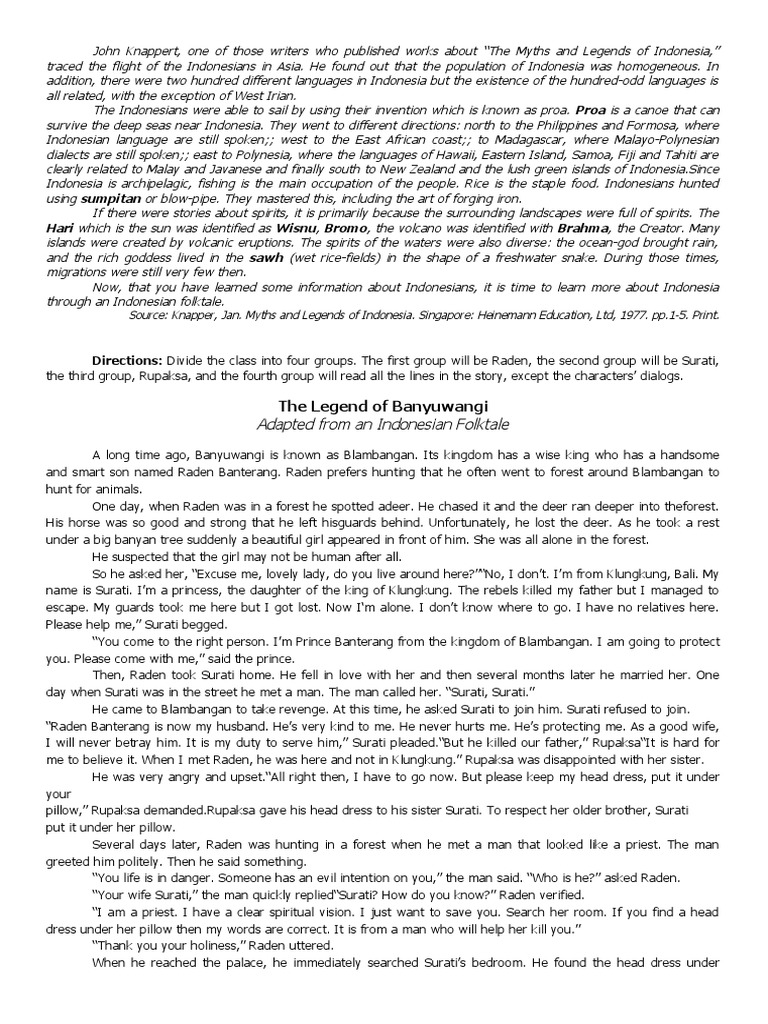 The Legend of Banyuwangi (Indonesian Folktale) | PDF | Indonesia
