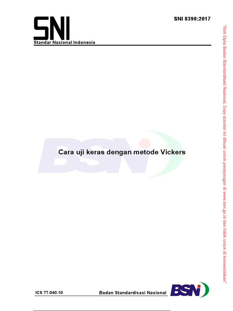 SNI 8390-2017 Cara Uji Keras Metoda Vickers | PDF