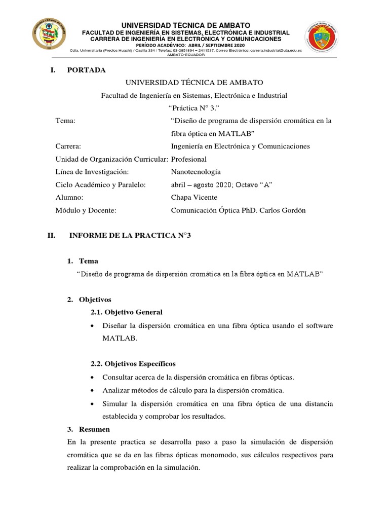 Chapa Vicente Dispersión Cromática MATLAB | PDF | Matlab | Informática