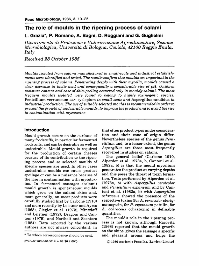 Italy: The Role of Moulds in The Ripening Process of Salami | PDF ...