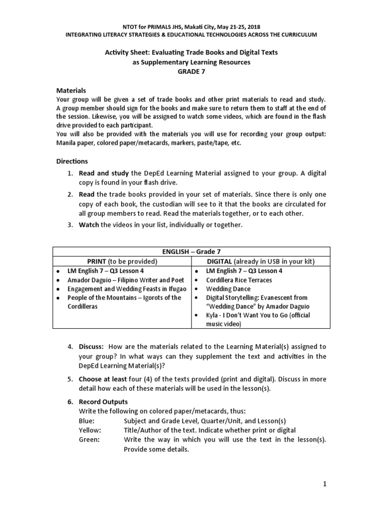 Activity Sheet-Grade 7 English | PDF | Behavior Modification | Learning