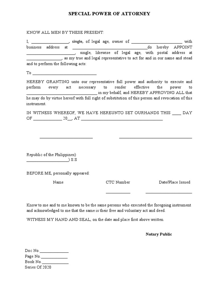 Special Power of Attorney: Notary Public | PDF