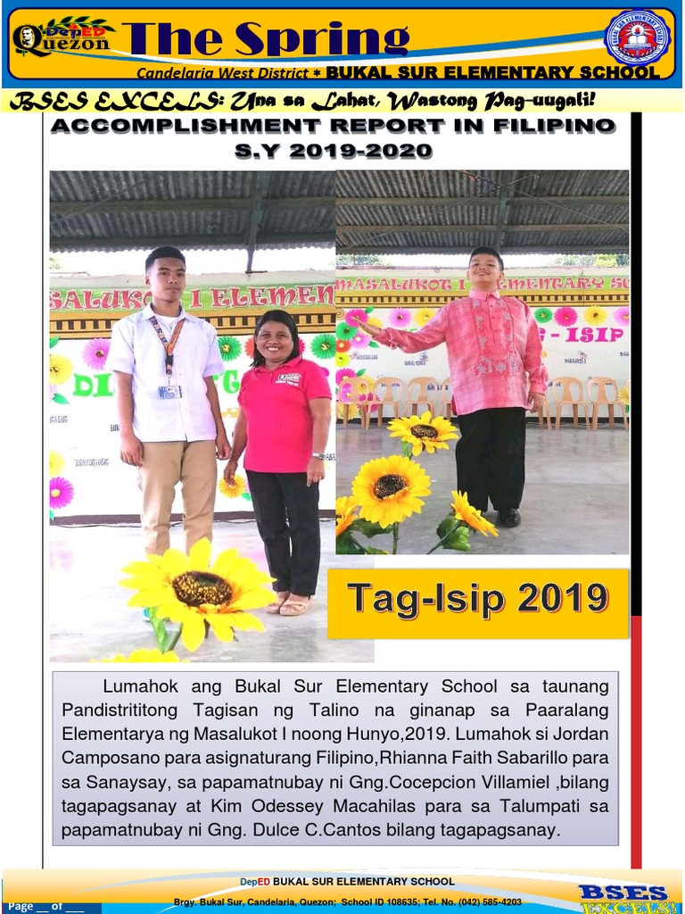 Accomplishment Report Filipino Bses | PDF
