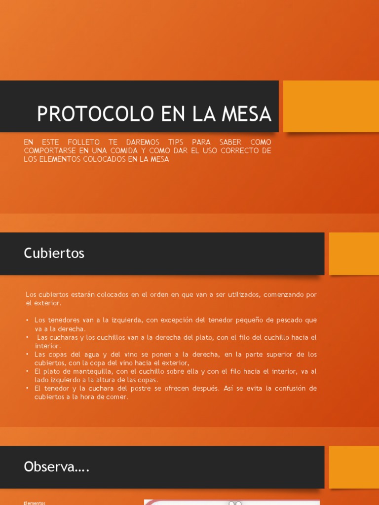 Protocolo en La Mesa | PDF | Cuchillería | Alimentos