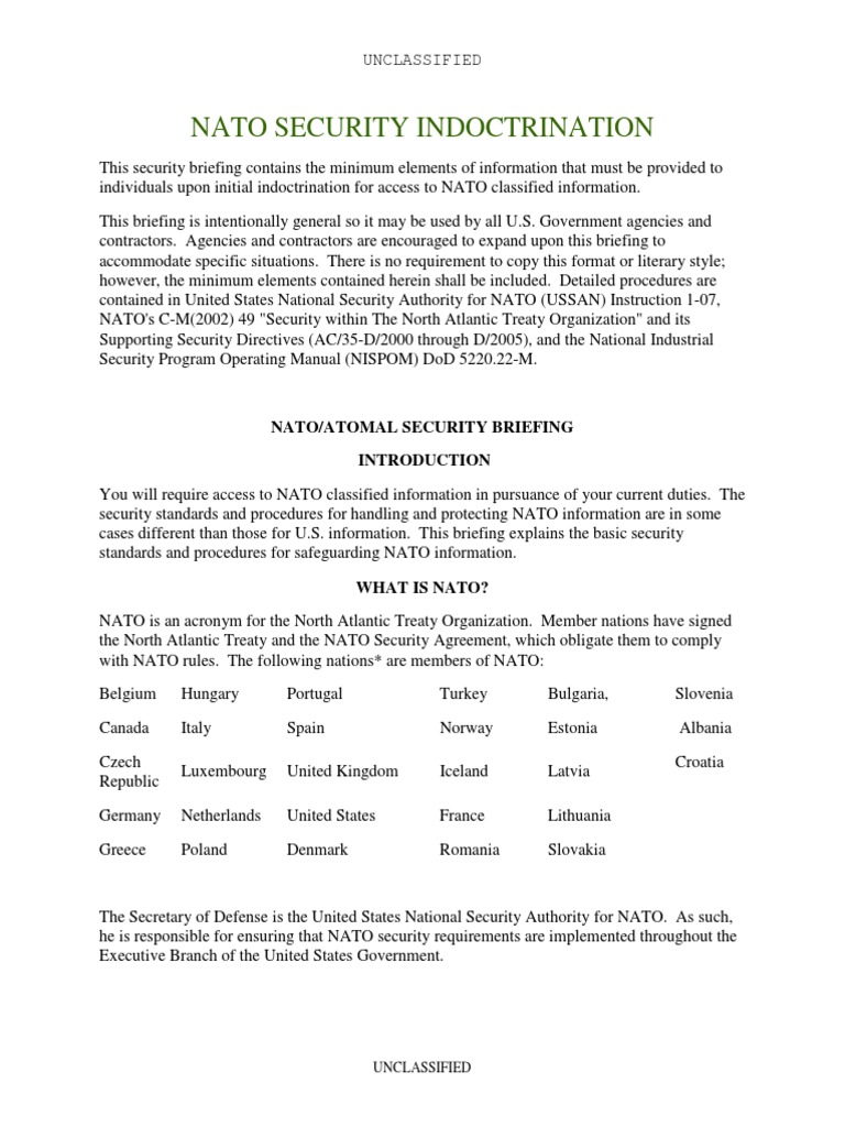 Nato Security Brief | PDF | Classified Information | Classified ...
