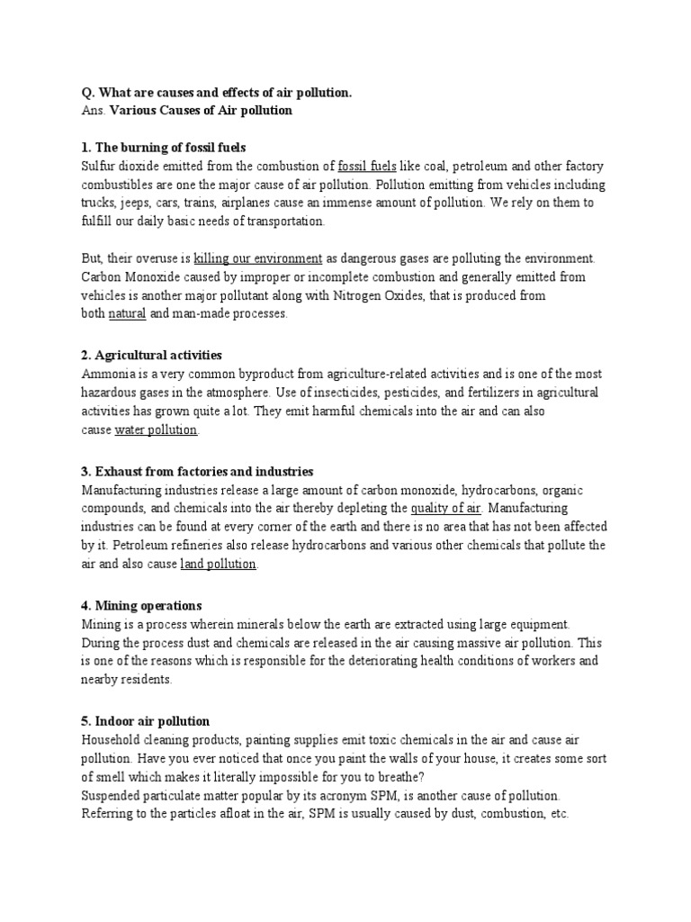 Causes and Effects of Air Pollution | PDF | Air Pollution | Atmosphere ...