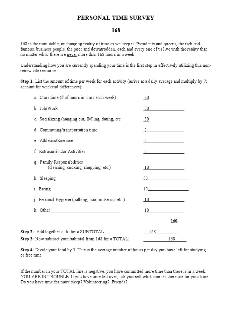 Personal Time Survey | PDF