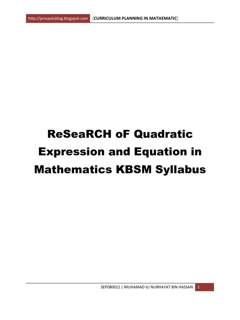 Kajian Tentang Quadratic Expression and Equation in Math KBSM | PDF ...