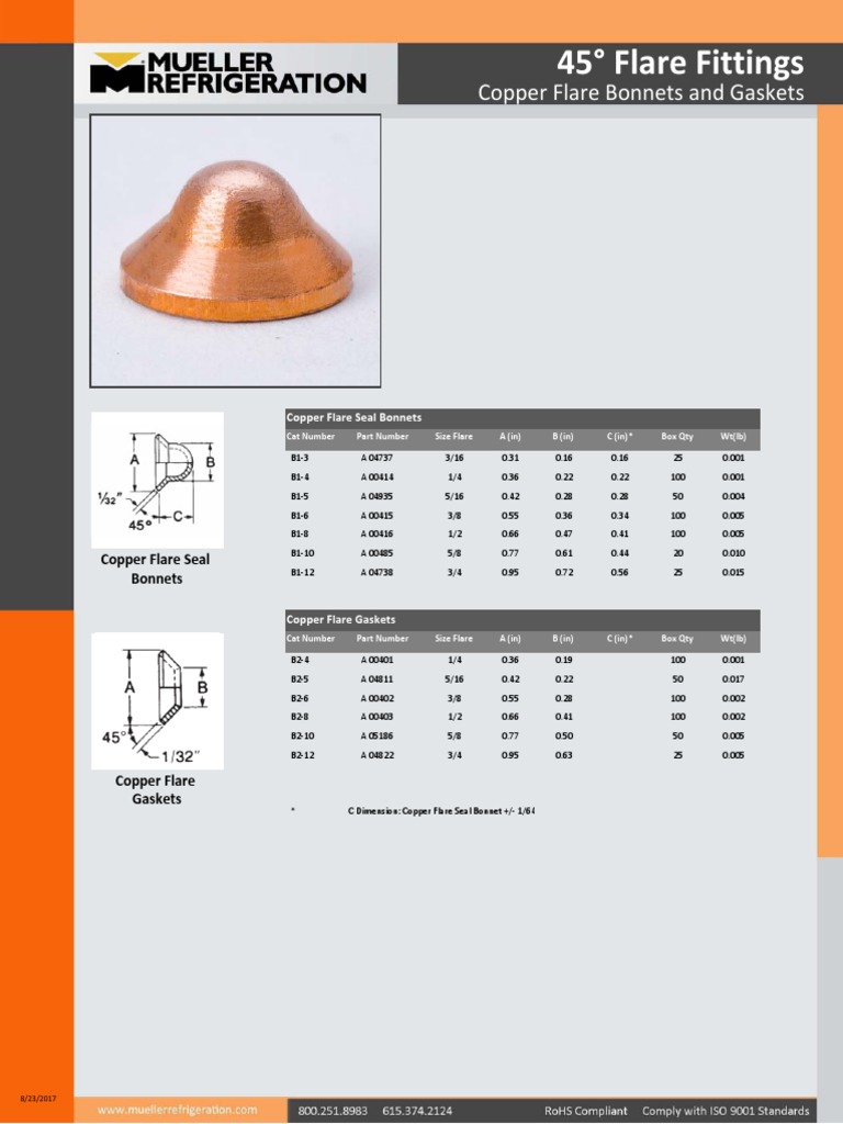 45° Flare Fittings: Copper Flare Bonnets and Gaskets | PDF | Home ...