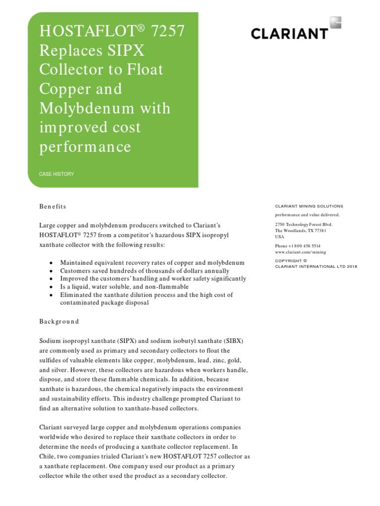 Clariant Flyer HOSTAFLOT 7257 Case Study 2019 en | PDF | Mining ...