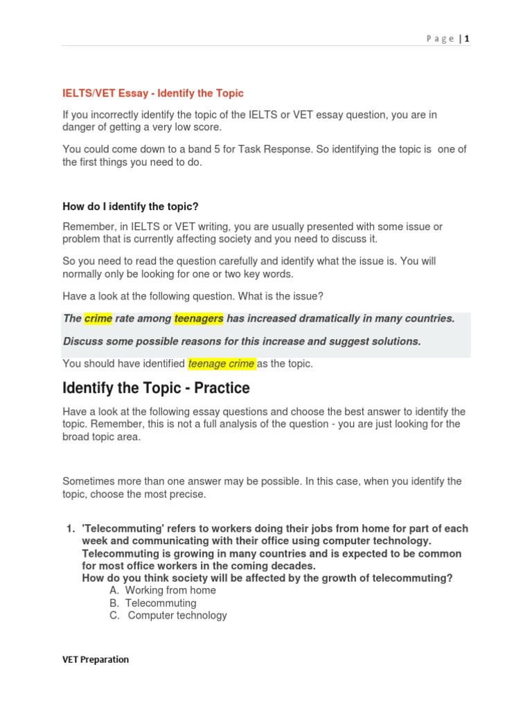 Writing Lesson 1 Identifying Topic Student | PDF | Telecommuting | Question