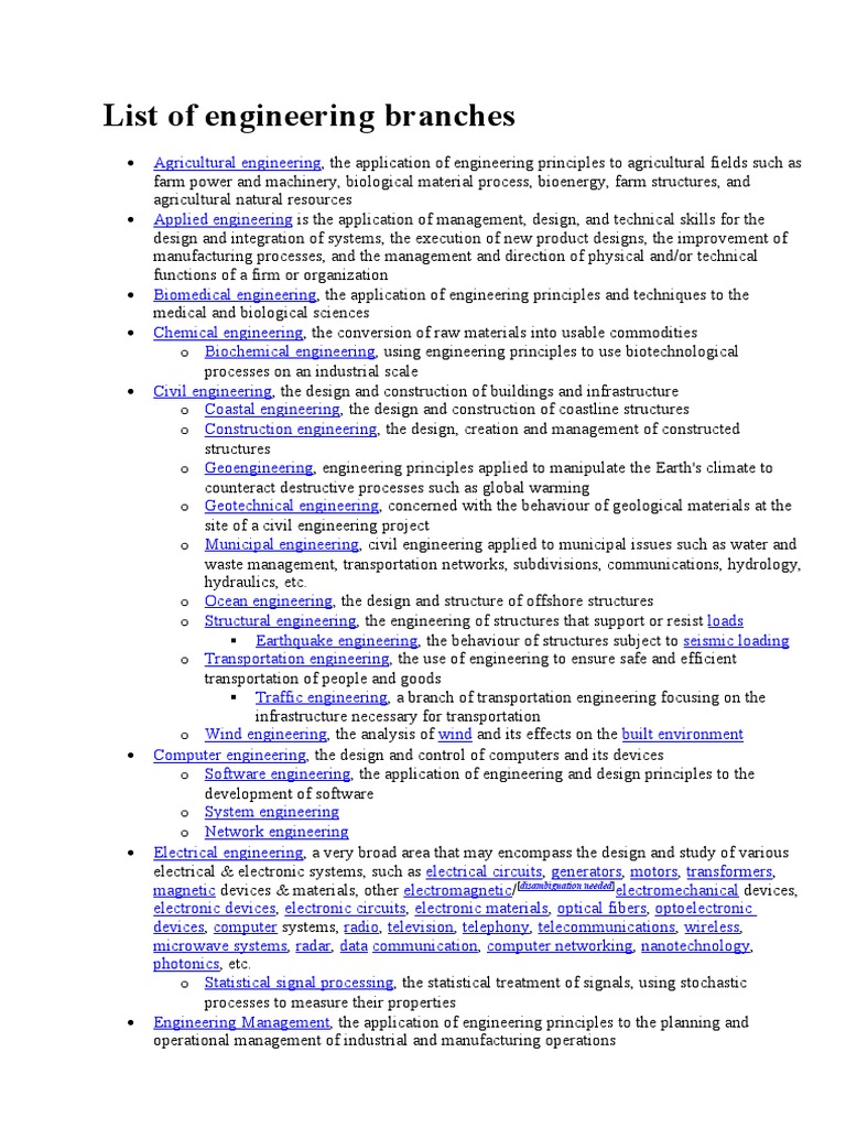 List of Engineering Branches | PDF | Engineering | Electronics