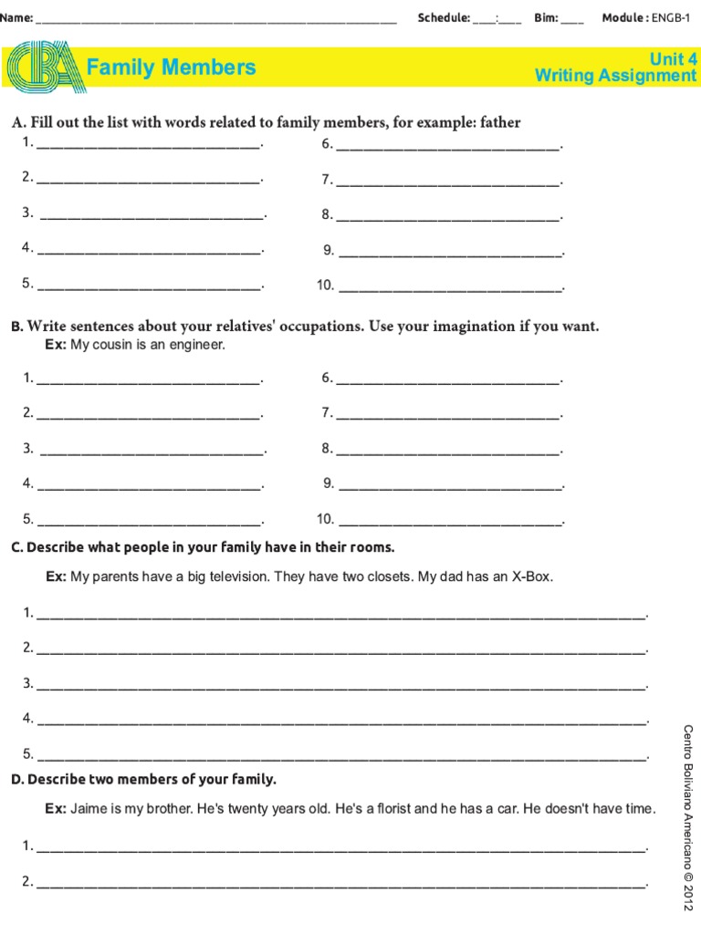 Family Members: Unit 4 Writing Assignment | PDF