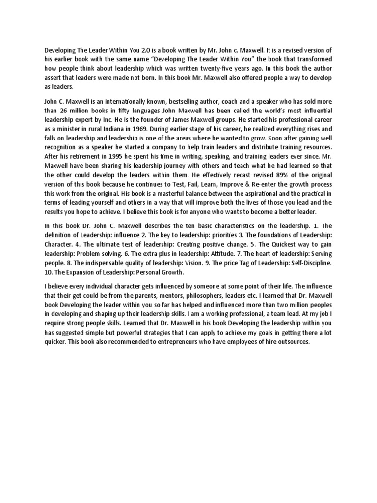 Developing The Leader Within You 2 Book Review | PDF | Mentorship ...
