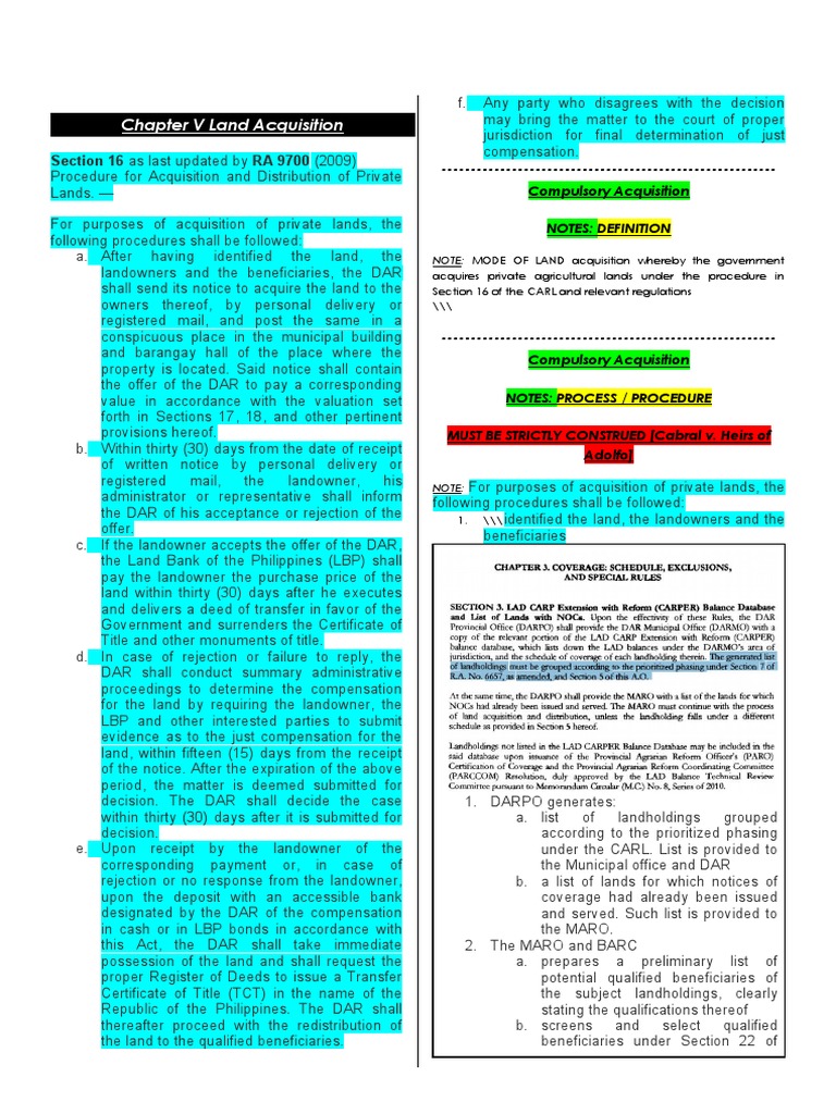 Chapter V Land Acquisition | PDF | Eminent Domain | Trust Law