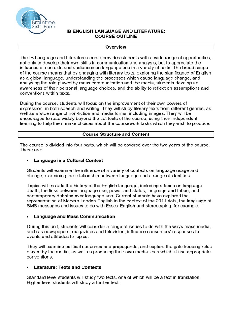 Ib English Language and Literature: Course Outline | PDF | Human ...