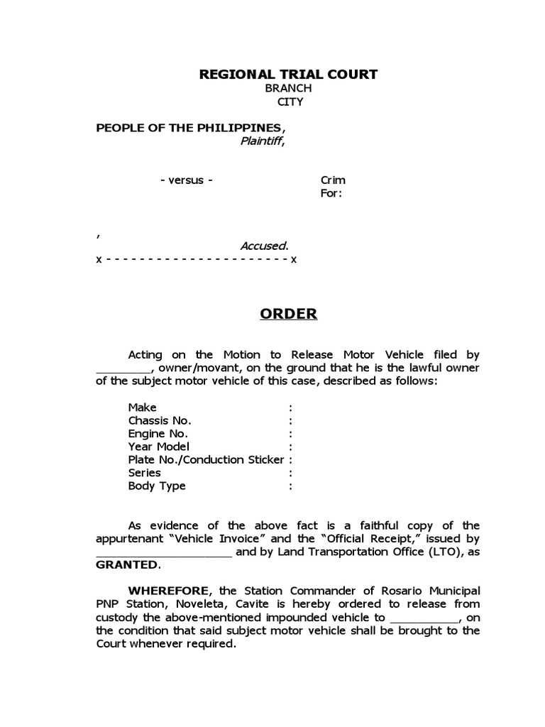Regional Trial Court: Order | PDF