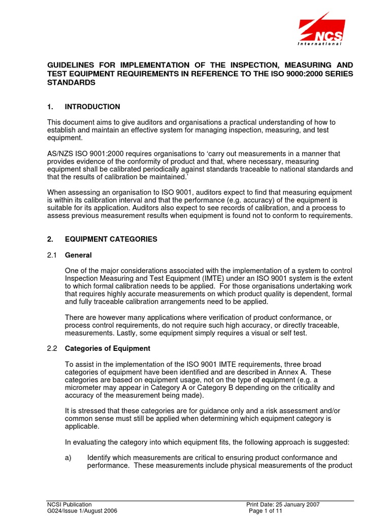 Guidelines For Implementation of The Inspection, Measuring and Test ...