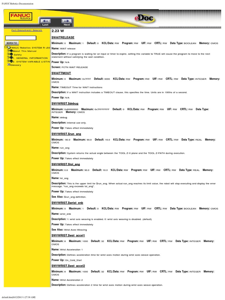 FANUC Robotics Documentation W | PDF | Data Type | Boolean Data Type FANUC Robotics Documentation W | PDF | Data Type | Boolean Data Type