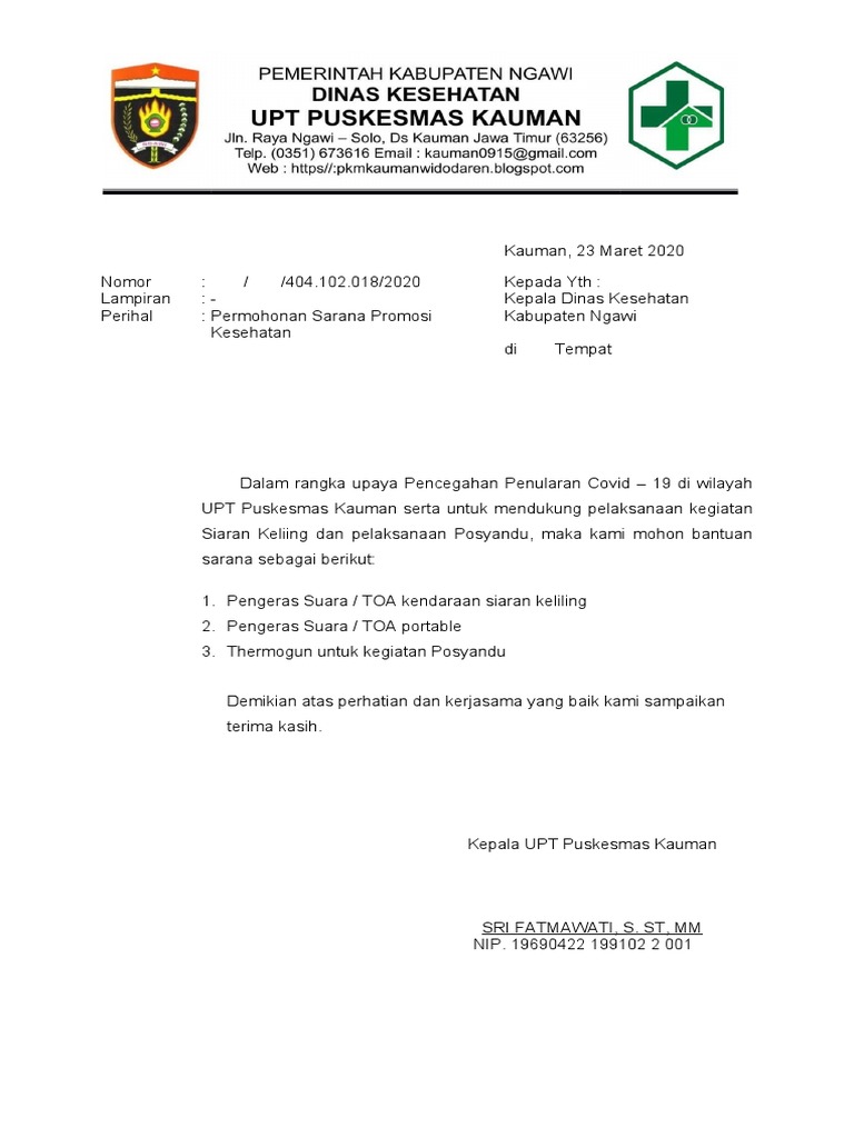 Contoh Surat Permohonan Sarana Promkes | PDF | Ilmu Sosial