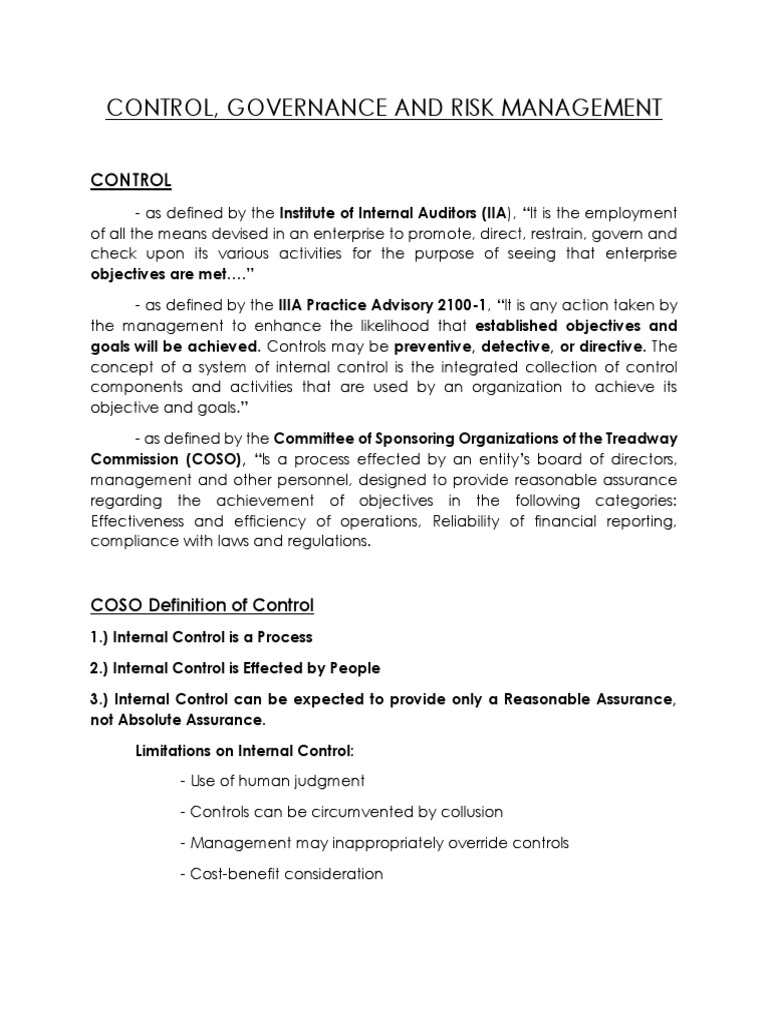 Control, Governance, and Risk Management | PDF | Internal Control | Audit