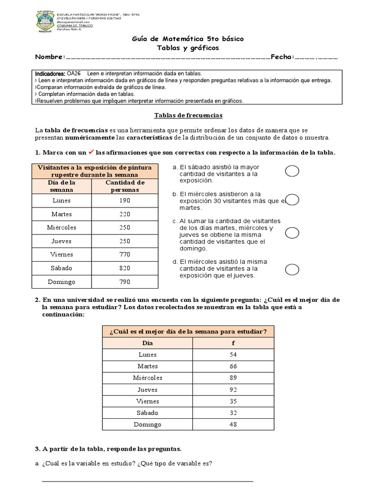 5° Año - Matemática - GUIA #6 - Graficos | PDF